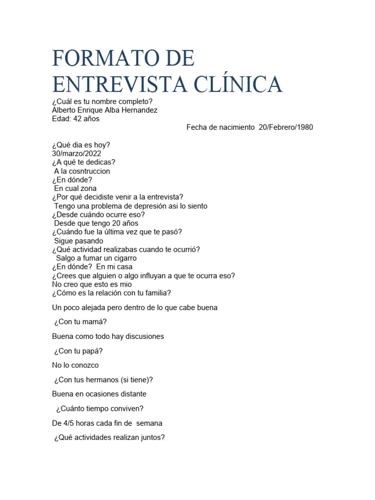 Formato de Entrevista Clínica | PDF