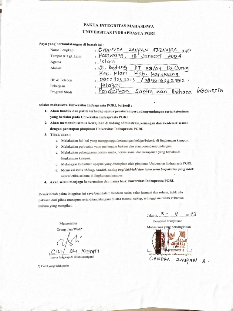 Surat Pakta Integritas | PDF