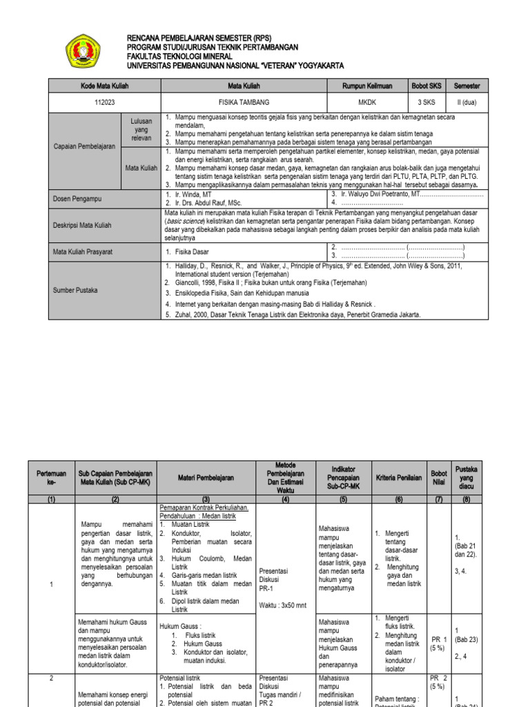 RPS Fisika Tambang 2021.RDK | PDF