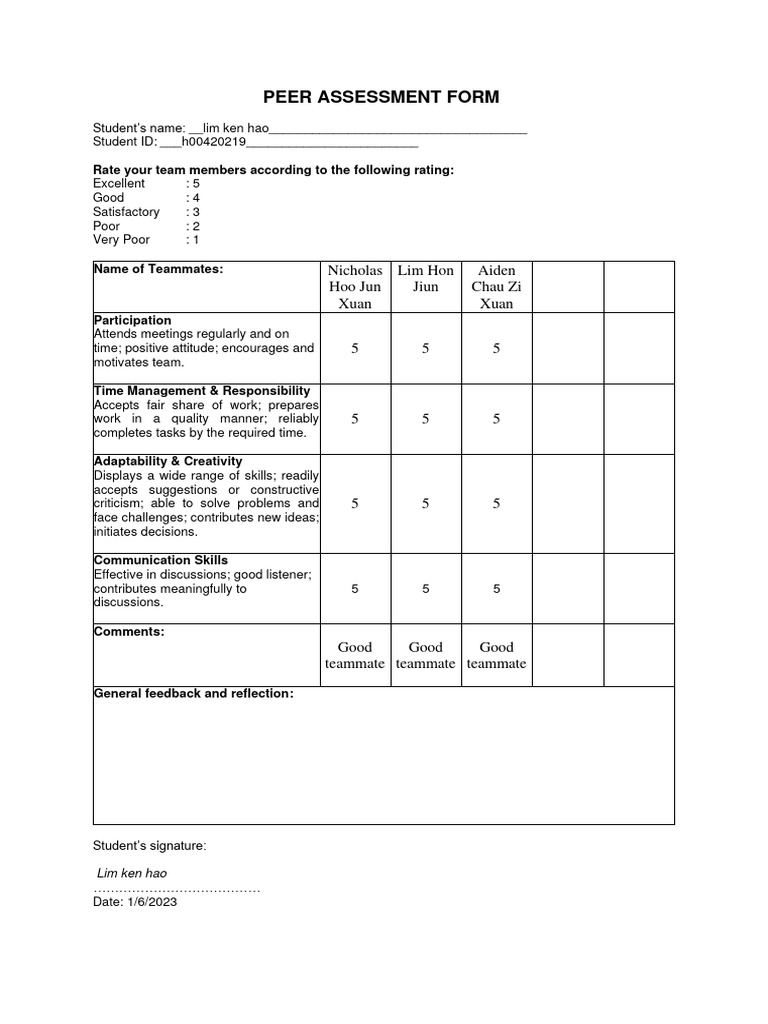 Lim Ken Hao Peer Assessment | PDF