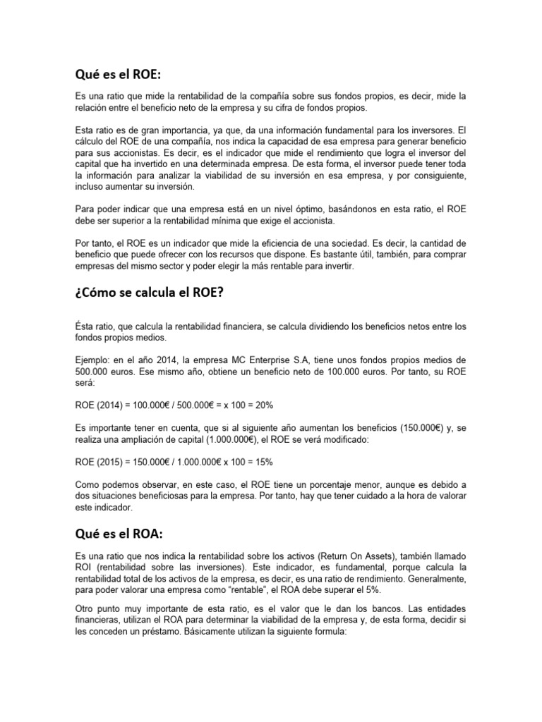 ROE vs ROA: Rentabilidad Empresarial | PDF | Rentabilidad sobre ...
