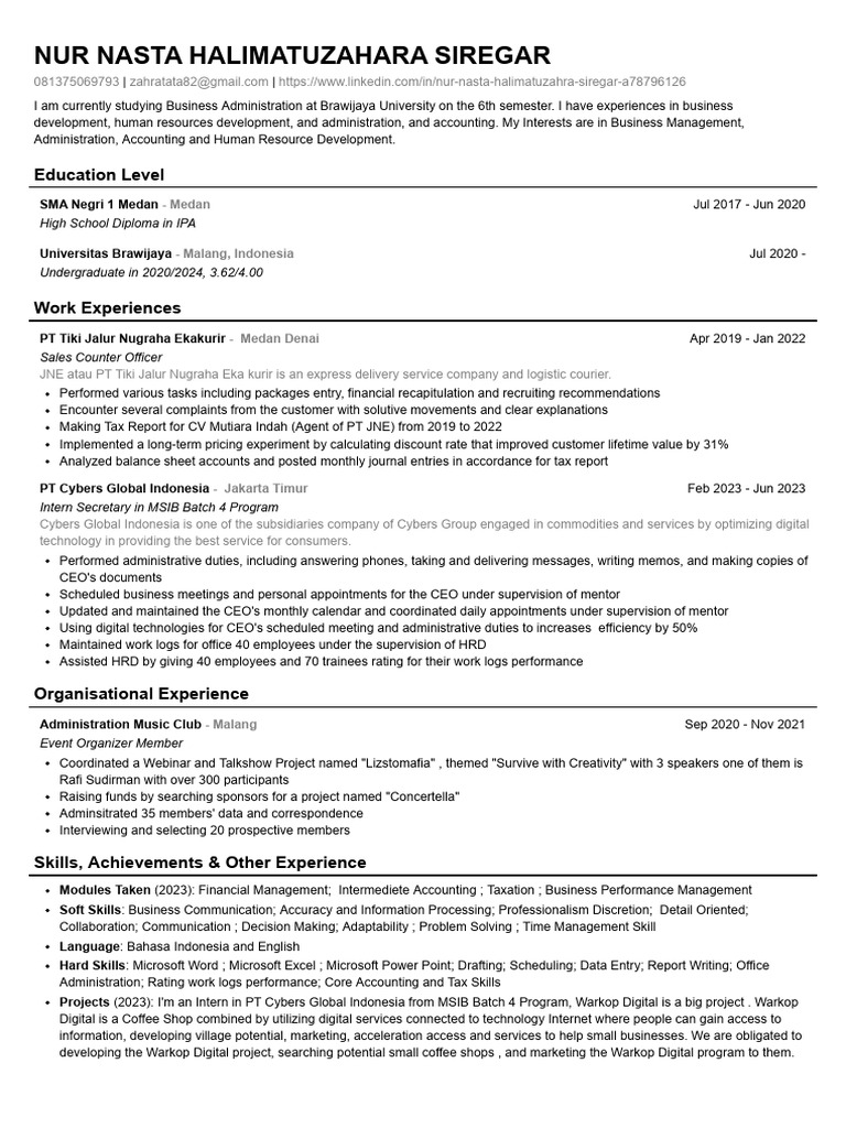 Nur Nasta Halimatuzahara Siregar-Resume | PDF