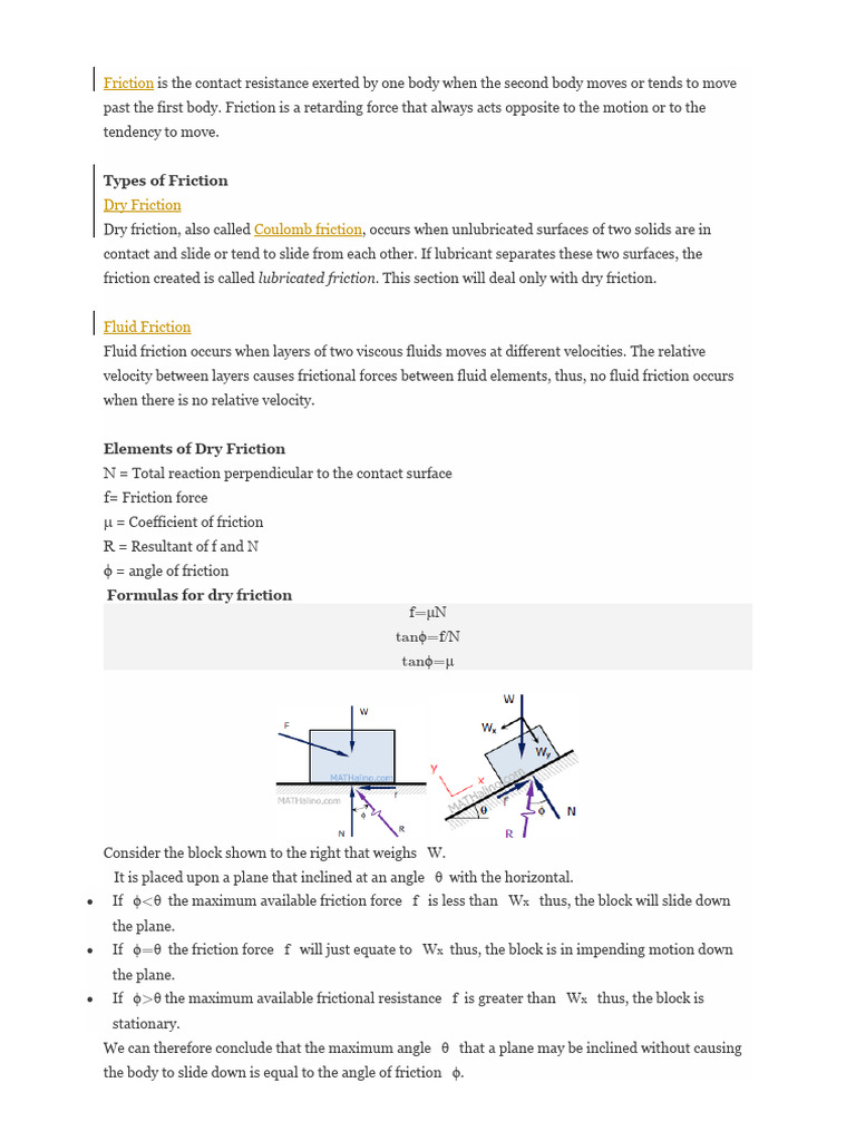 Friction Notes | PDF | Friction | Quantity