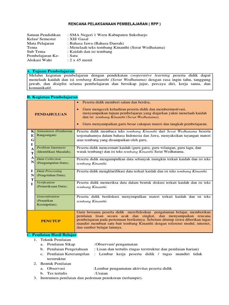 Bhs Jawa Tembang Kinanthi Xii | PDF