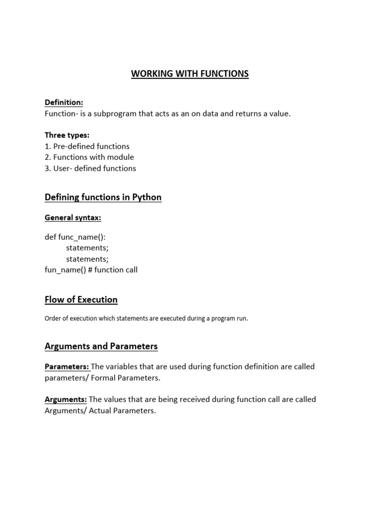 Working With Functions Pdf Parameter Computer Programming Systems Engineering 0364