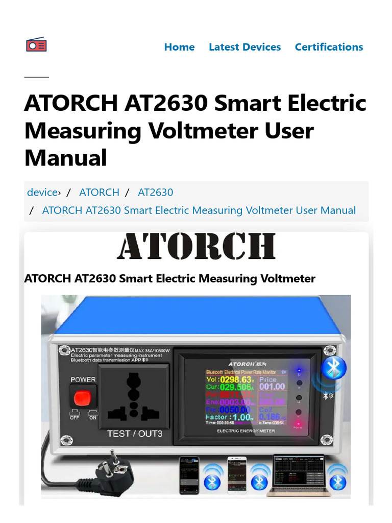 ATORCH AT2630 Smart Electric Measuring Voltmeter User Manual | PDF