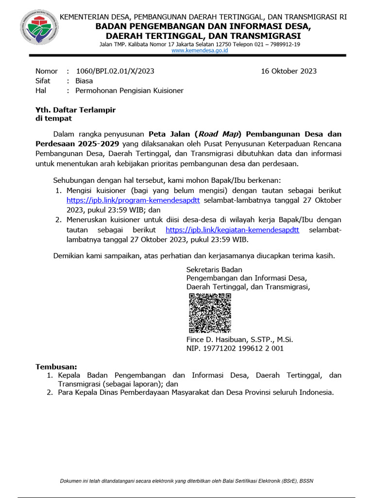 Surat Ke Dinas PMD | PDF