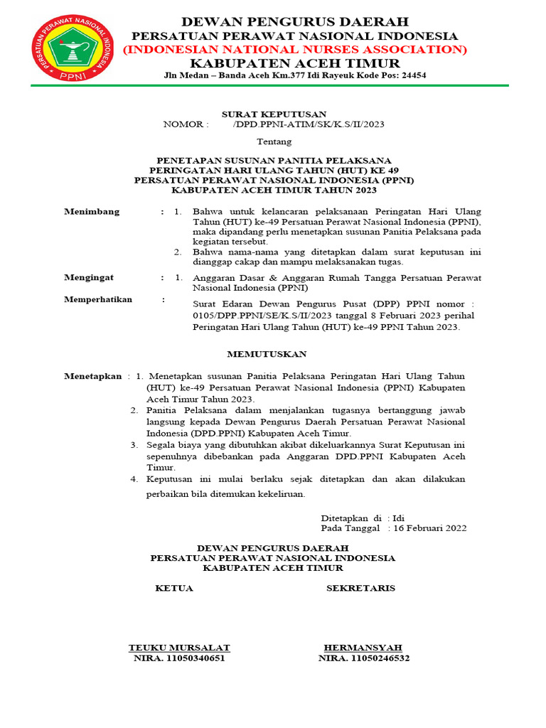 1SK PANITIA HUT PPNI Ke 49 | PDF 1SK PANITIA HUT PPNI Ke 49 | PDF