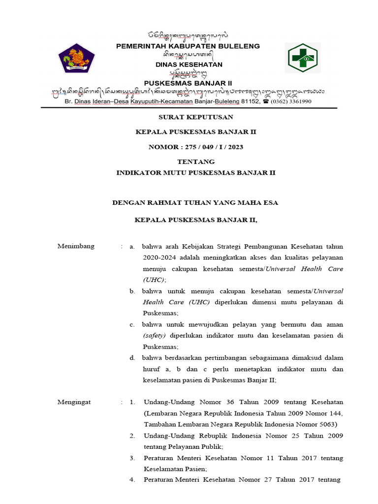 SK Indikator Mutu, IMPP, Unit TH 2023 | PDF