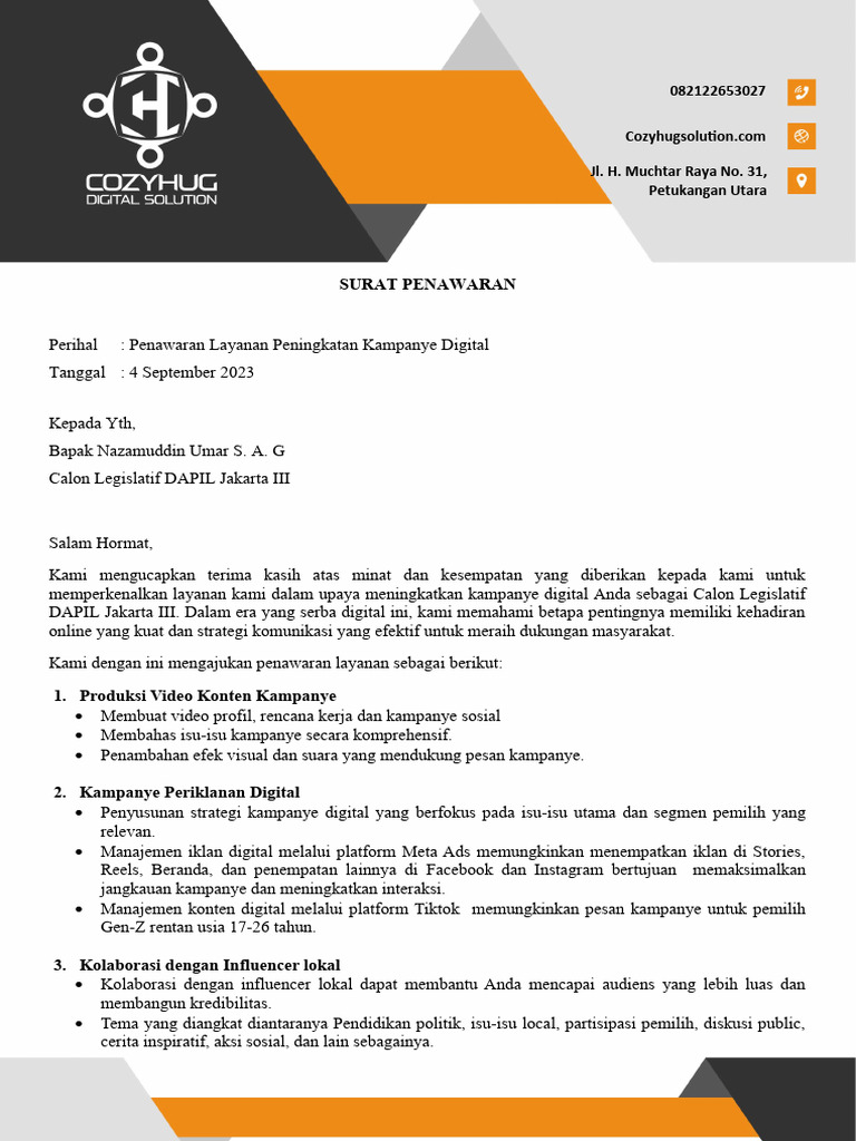 Kop Surat - Surat Penawaran CALEG | PDF | Bisnis | Pengelolaan Keuangan & Uang