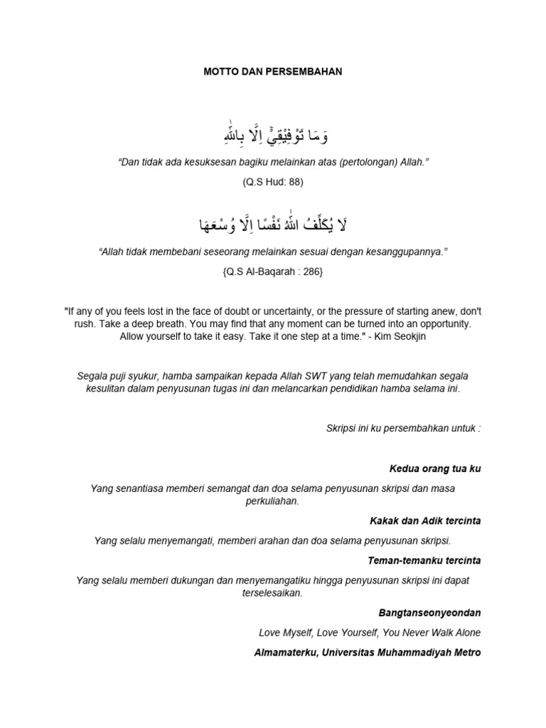 Motto Dan Persembahan | PDF