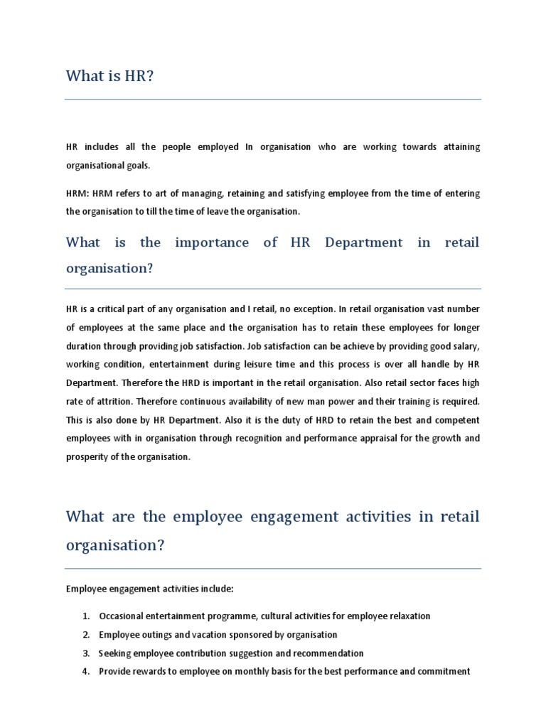 Importance of HR in Retail Organizations | PDF