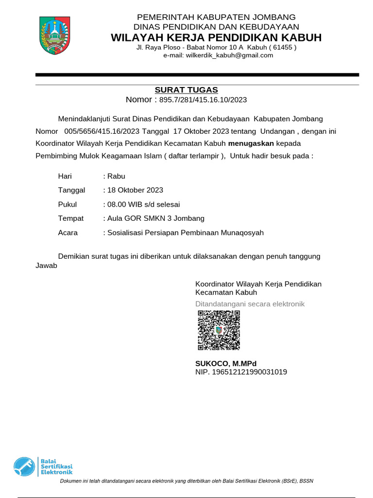 Surat Tugas Munaqosah | PDF