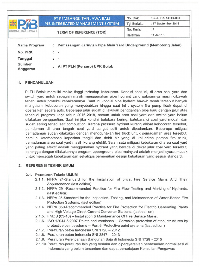 Contoh Term of Reference (TOR) | PDF