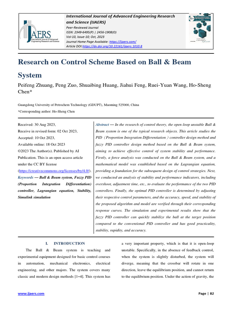 Research On Control Scheme Based On Ball & Beam System | PDF
