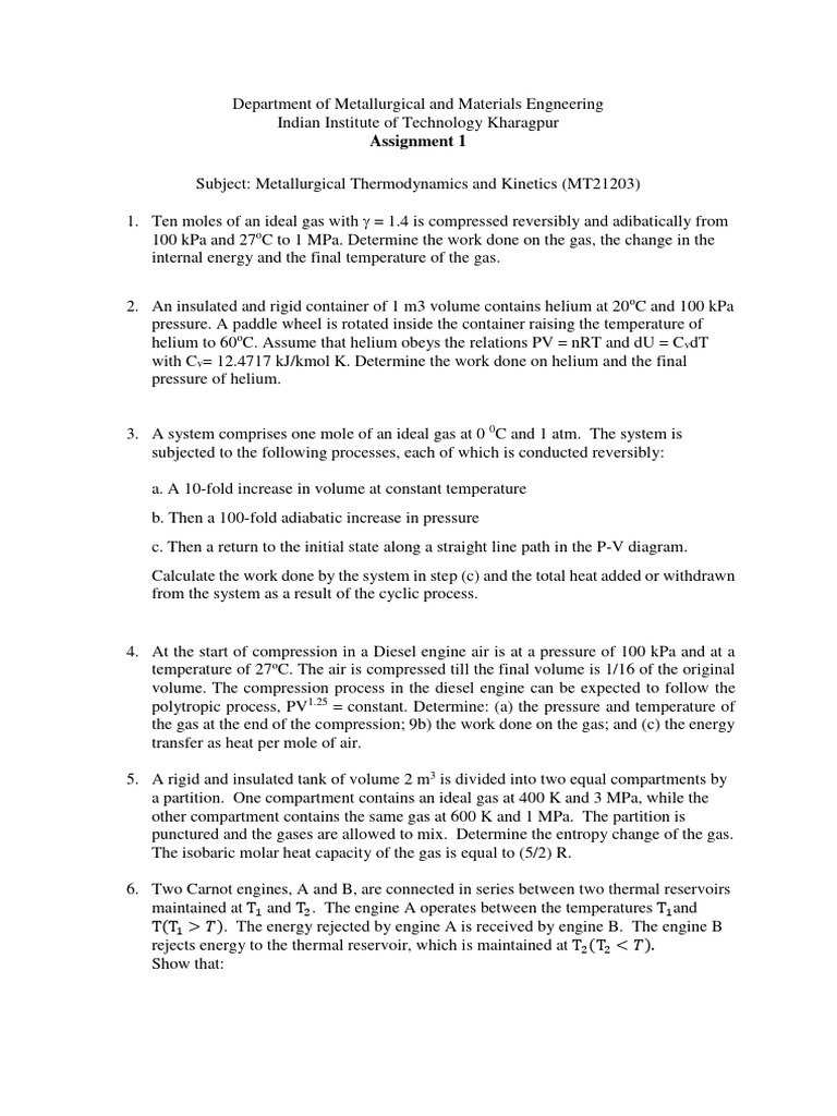 Assignment 1, Autumn 2023 | PDF | Gases | Temperature