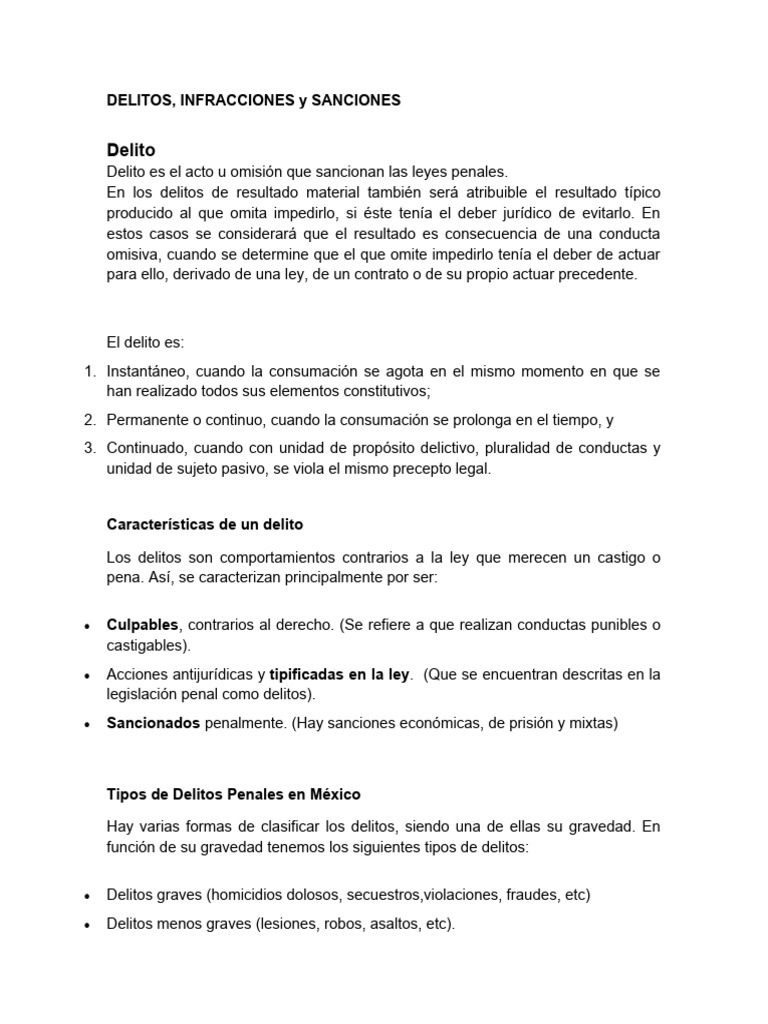 Delitos, Infracciones y Sanciones Penales | PDF | Derecho penal | Castigos