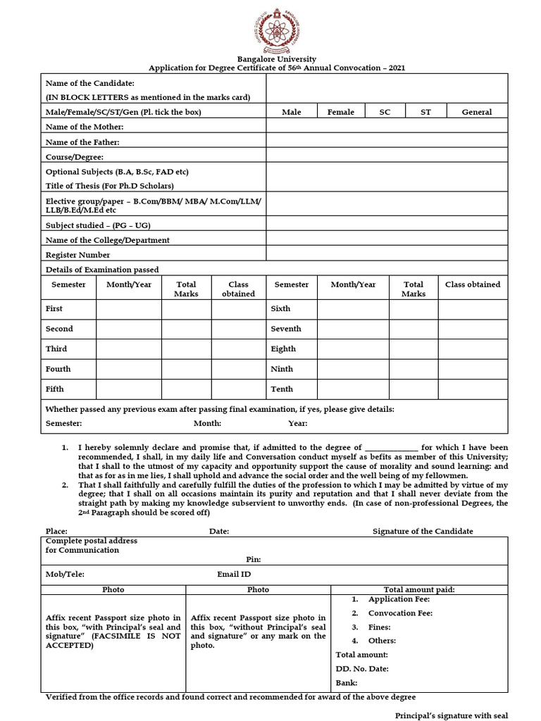 Convocation56th Application - Form 21 | PDF