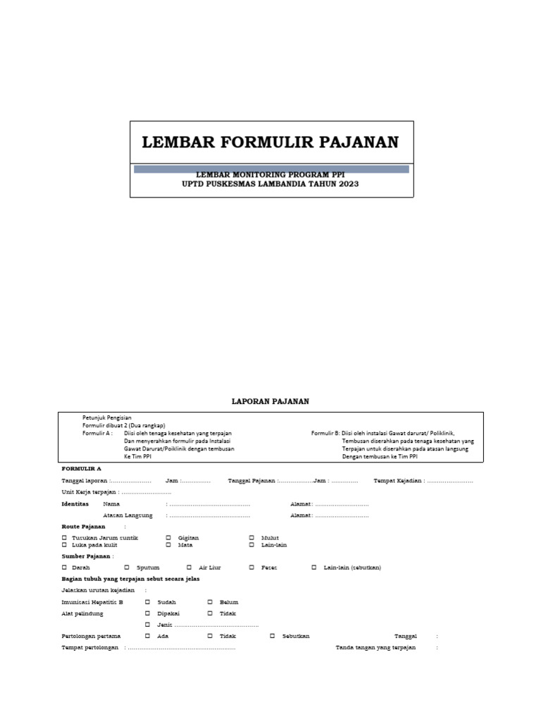 Formulir Pajanan Kesehatan 2023 | PDF