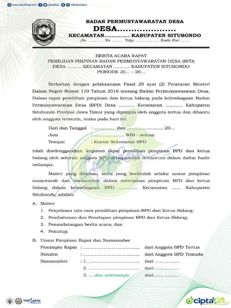 BA. Rapat Pemilihan Susunan Kelembagaan BPD | PDF