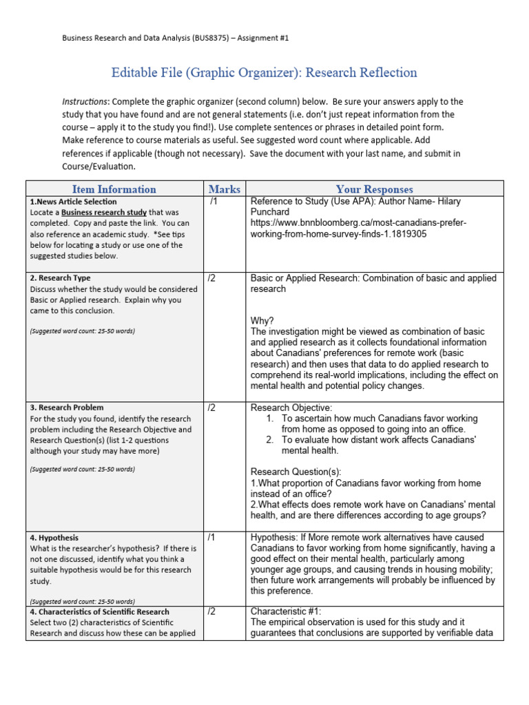Assignment #1 Research Reflection - Graphic Organizer Assignment F23 | PDF