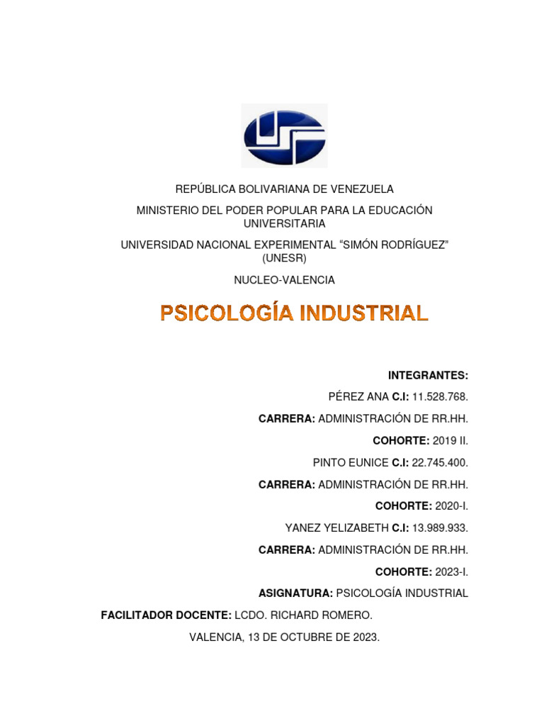 Psicología Industrial-Unidad I | PDF | Psicología industrial y ...