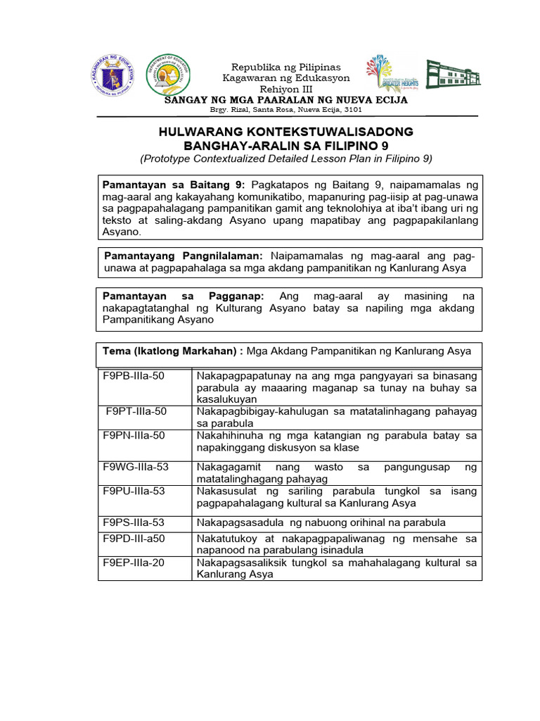 BANGHAY ARALIN SA FILIPINO 9 2 | PDF