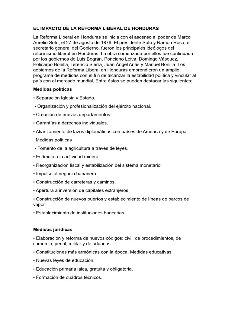 El Impacto de La Reforma Liberal de Honduras | PDF