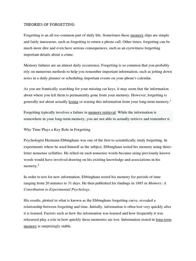 Theories of Forgetting | PDF | Memory | Recall (Memory)