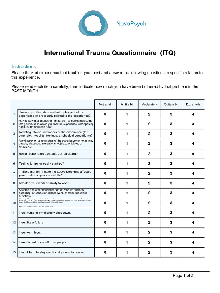 International Trauma Questionnaire PDF ITQ | PDF | Experience | Psychological Trauma