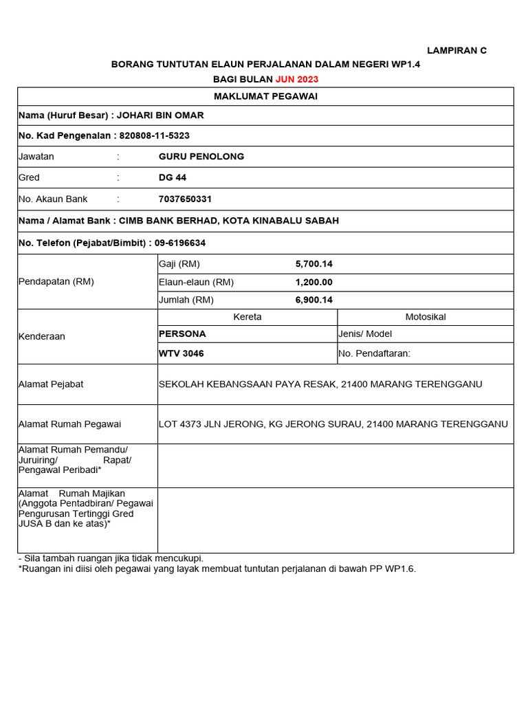 Contoh Borang TNT Terkini Joe | PDF