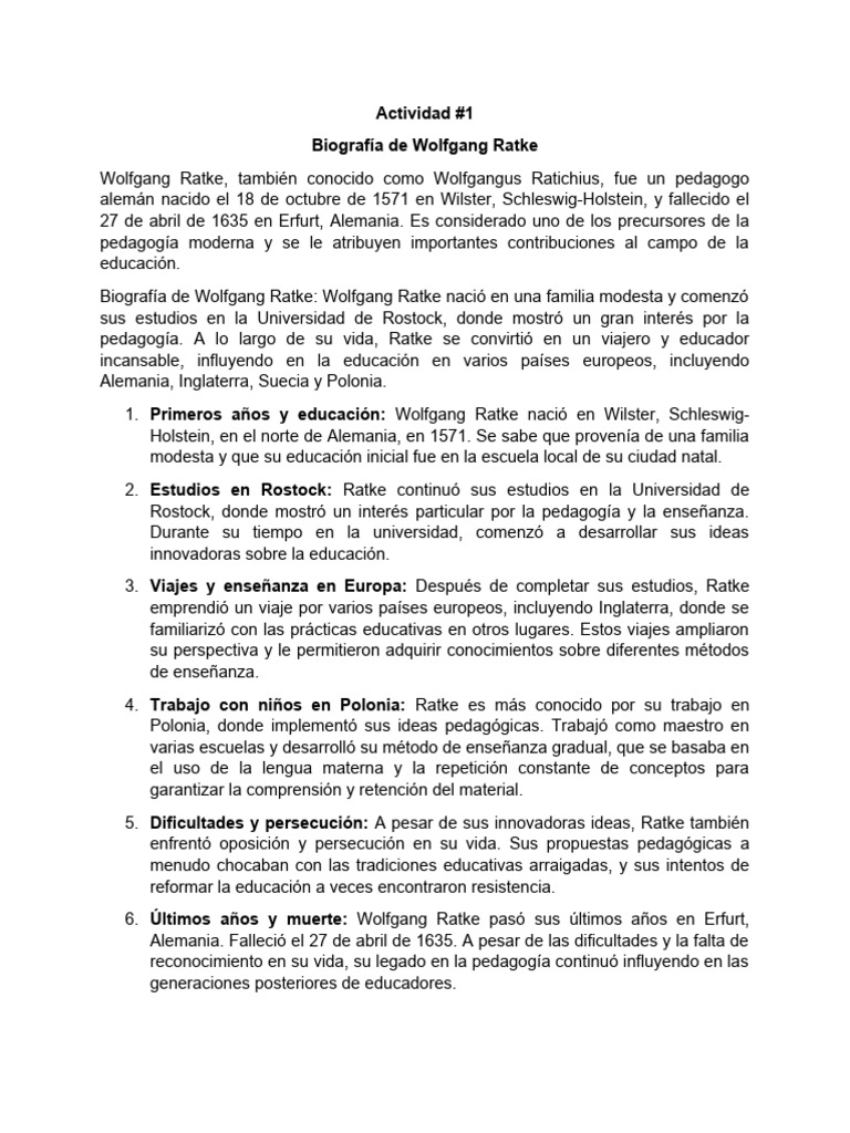 Biografía de Wolfgang Ratke | PDF