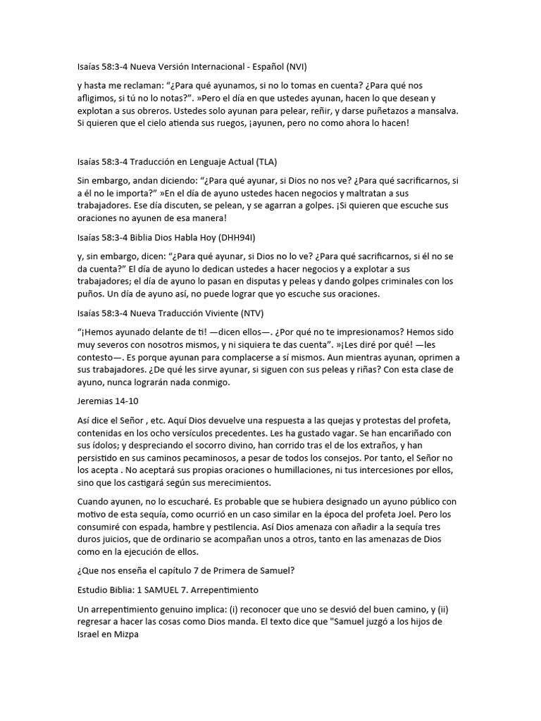 Ayuno y Justicia en Isaías 58:3-4 | PDF | Saulo | Samuel