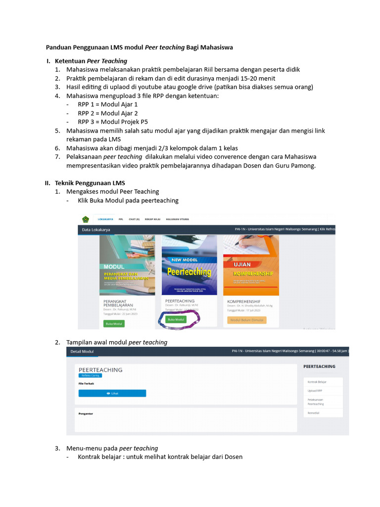Panduan Penggunaan LMS Modul Peer Teaching Bagi Mahasiswa | PDF | Karier & Perkembangan ...