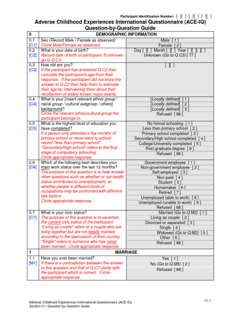 ACE-IQ Questionnaire Guide | PDF | Alcoholism | Bullying