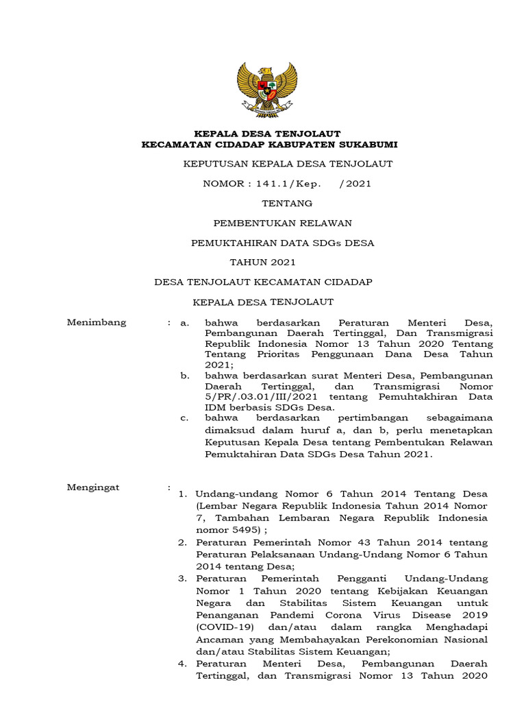 SK Pembentukan Tim Relawan Pendataan SDGS | PDF | Pengelolaan Keuangan & Uang | Ilmu Sosial