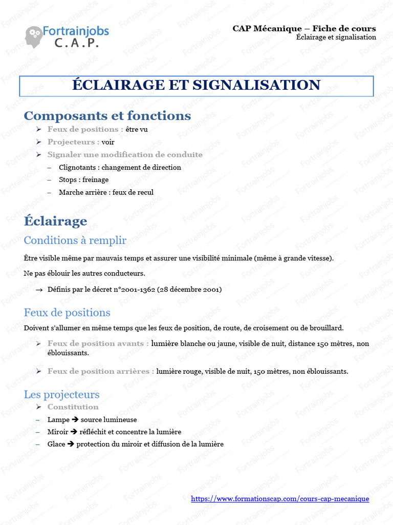 CAP Mecanique Eclairage Et Signalisation | PDF
