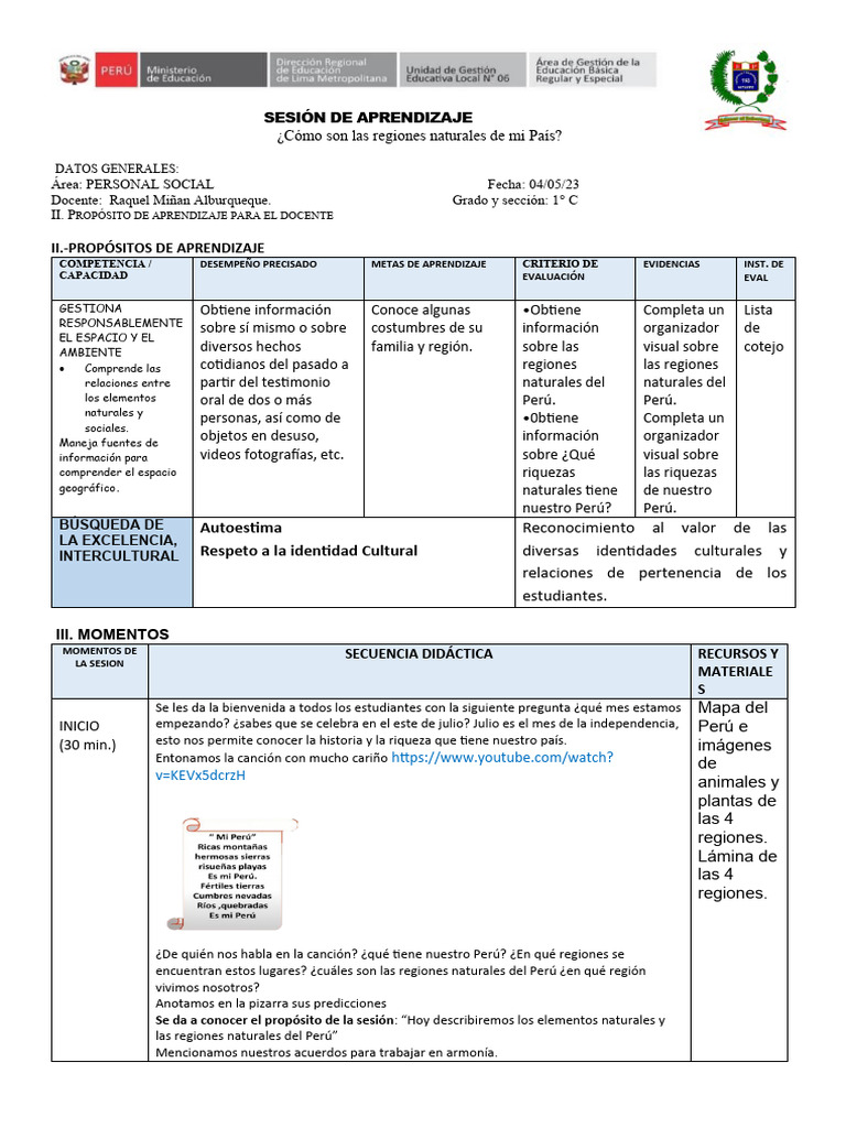 Sesión de Aprendizaje - Per.soc. | PDF | Perú | Aprendizaje