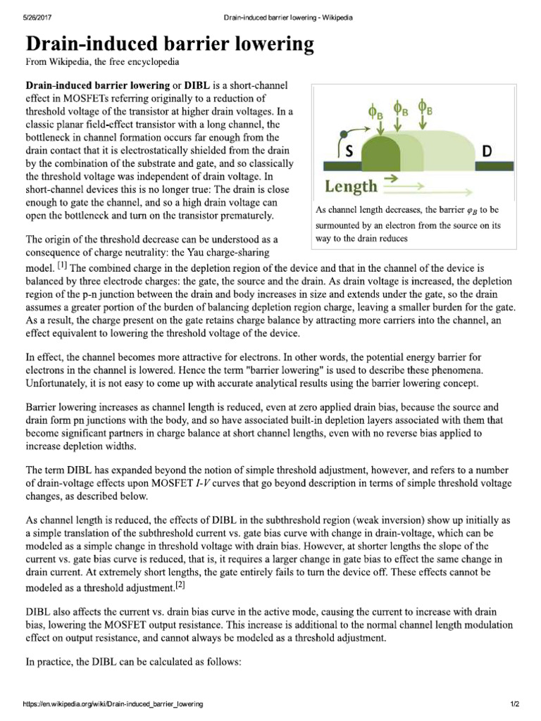 Drain-Induced Barrier Lowering - Wikipedia | PDF