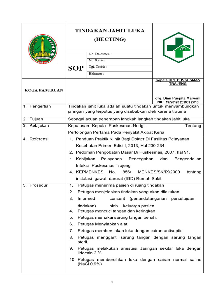 SOP Tindakan Jahit Luka (Hecting) | PDF