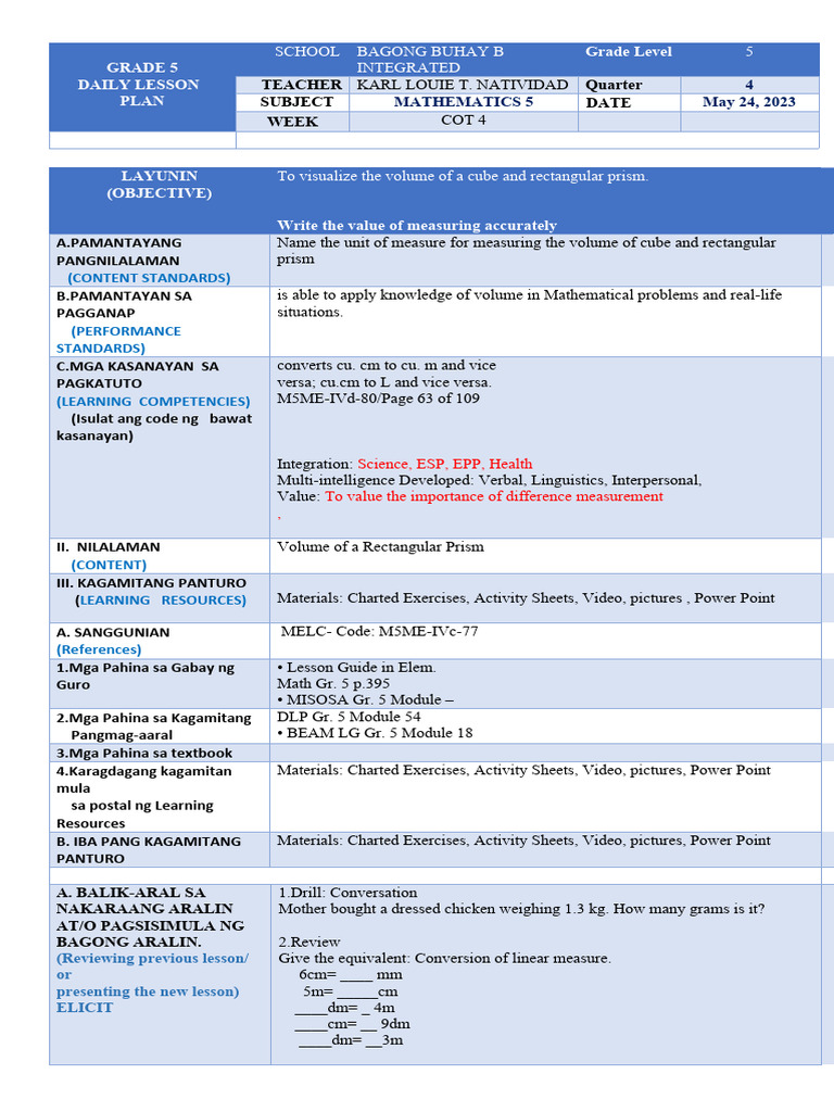 Cot Lesson Plan | PDF