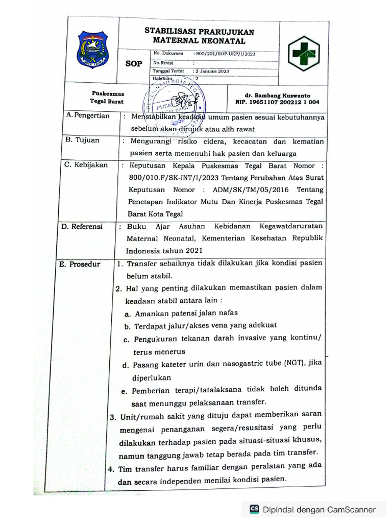 SOP Stabilisasi Pra Rujukan Maternal Neonatal | PDF