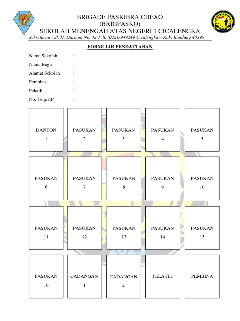 Formulir Pendaftaran LKBB Chexo'z Ix (2023) - 1 | PDF