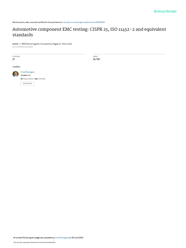 Automotive Component EMC Testing CISPR 25 ISO 1145 | PDF