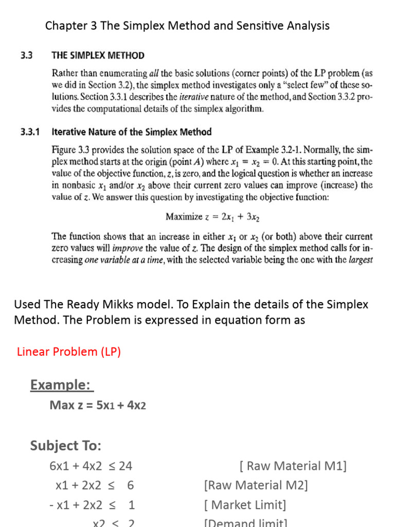 Chapter 3 The Simplex Method and Sensitive Analysis | PDF | Linear Programming | Mathematical ...