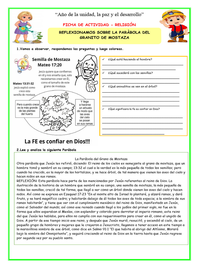 Parábola del Grano de Mostaza: Reflexión y Actividades | PDF | Jesús ...