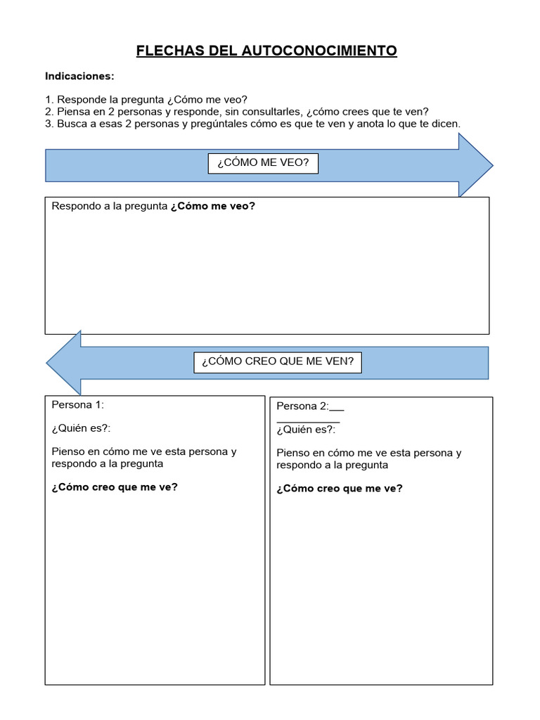Tarea 1 Flechas Del Autoconocimiento y Frases de Uno Mismo | PDF | Relaciones personales ...