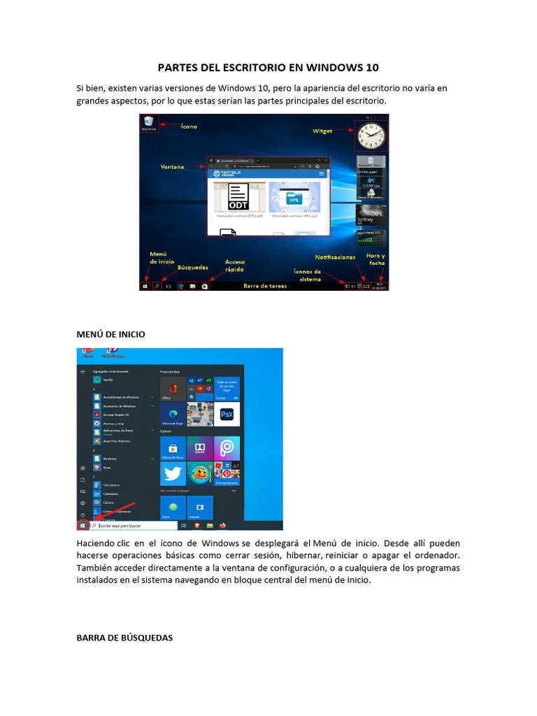 PARTES DEL ESCRITORIO EN WINDOWS 10 | PDF