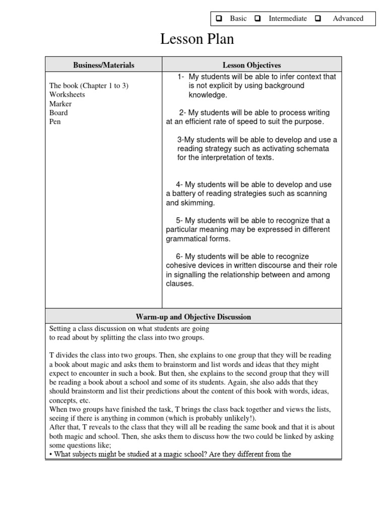 Writing Lesson Plan | PDF