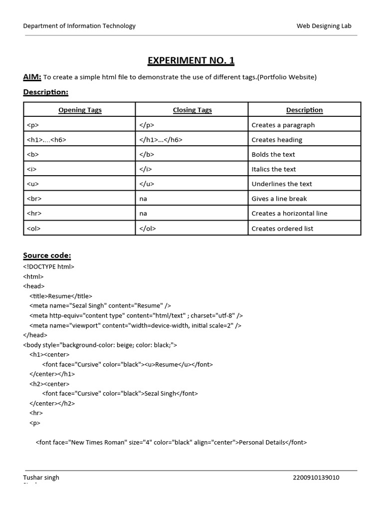 Experiment NO. 1: Aim: Description | PDF | World Wide Web | Internet & Web